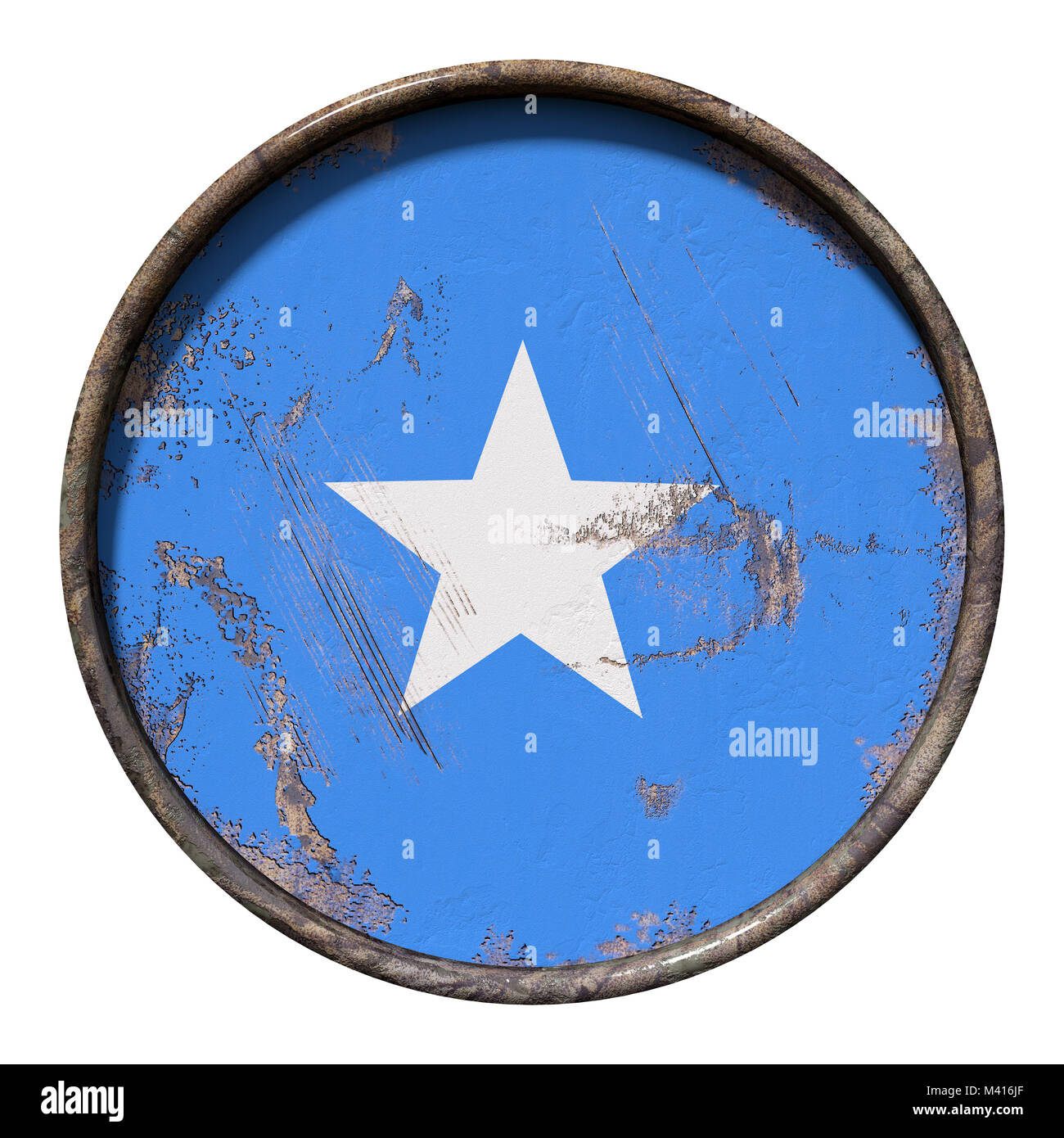 3d rendering of a Somalia flag over a rusty metallic plate. Isolated on ...