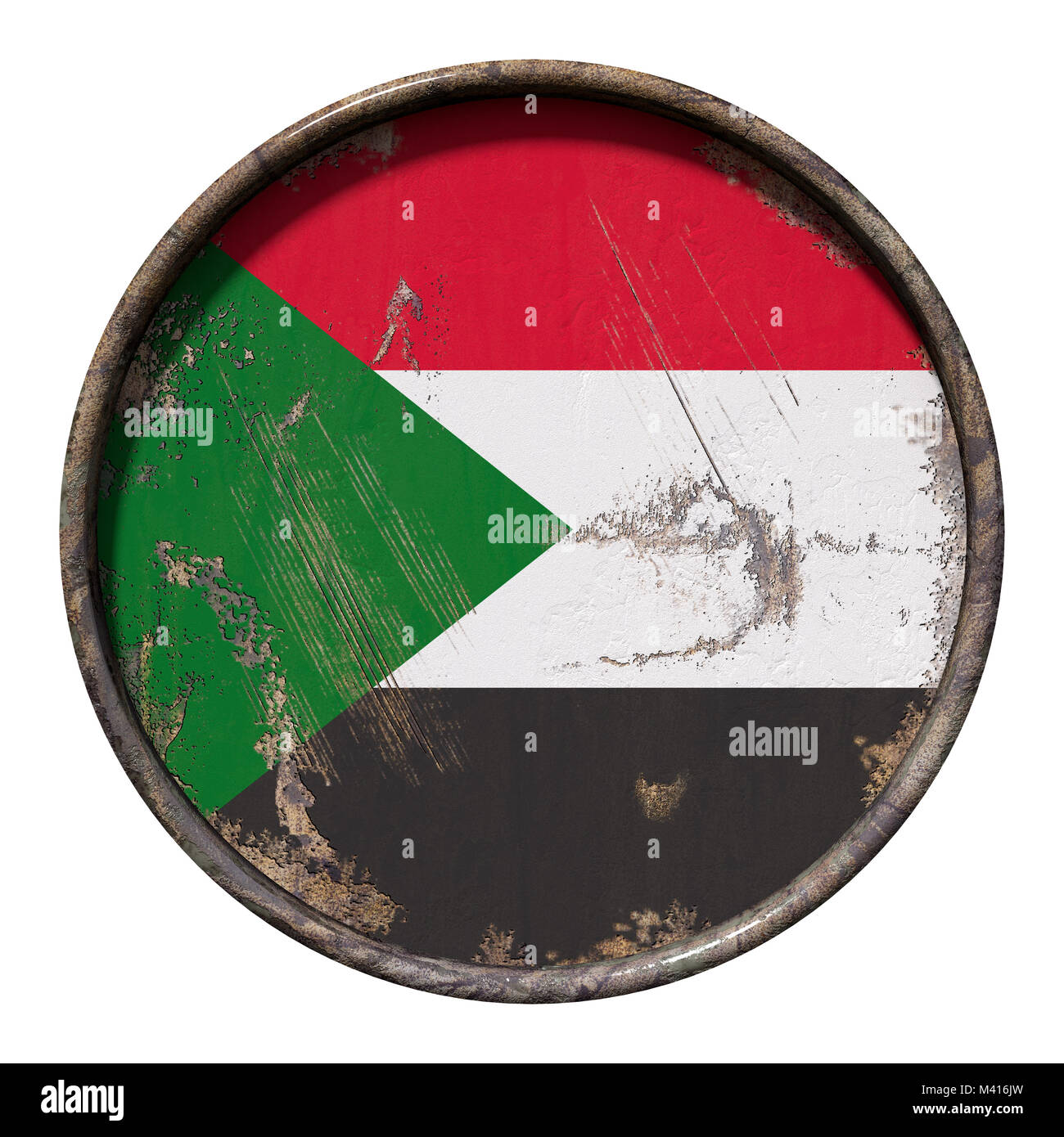 3d rendering of a North Sudan flag over a rusty metallic plate ...