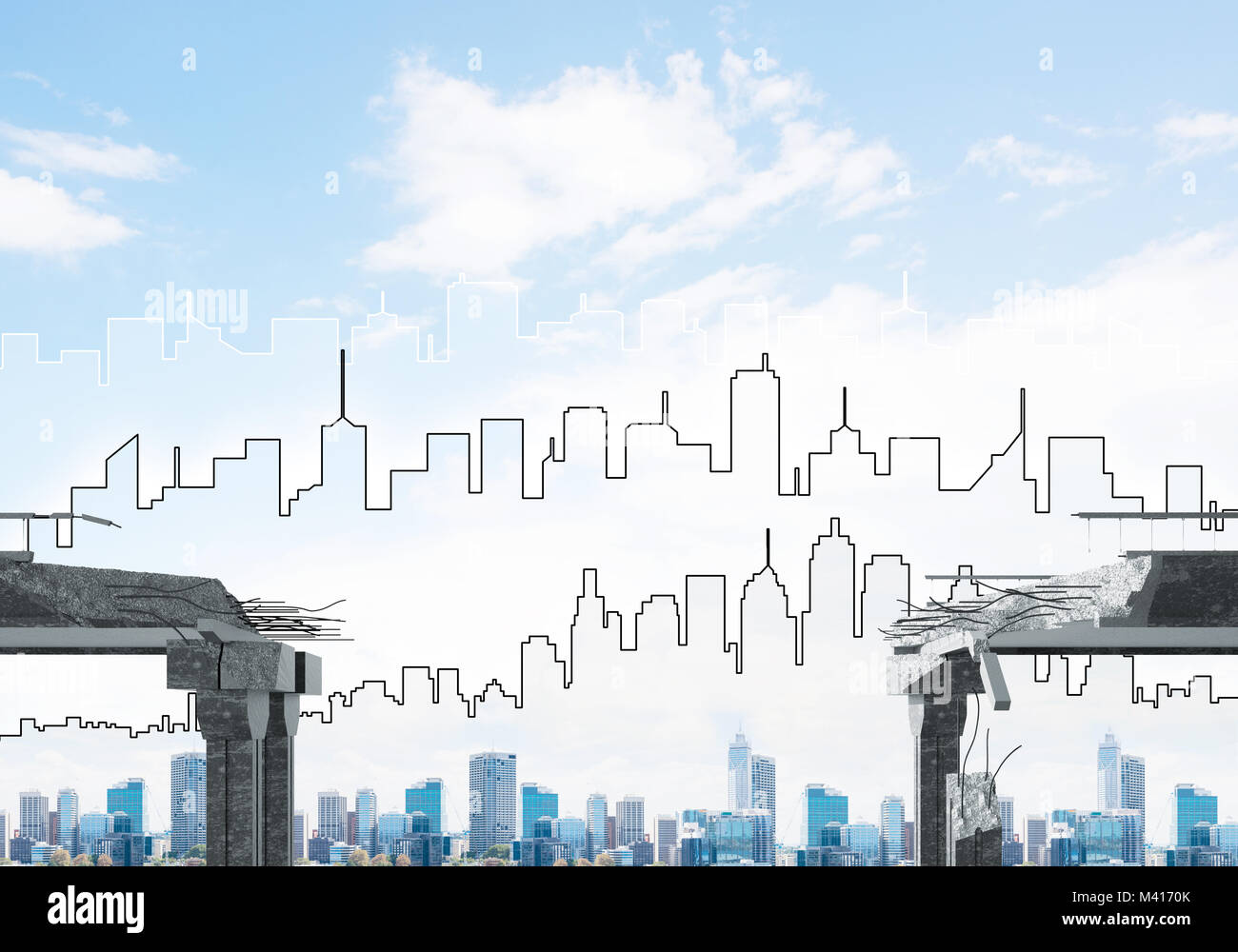 Risk and danger concepts by means of broken bridge Stock Photo - Alamy