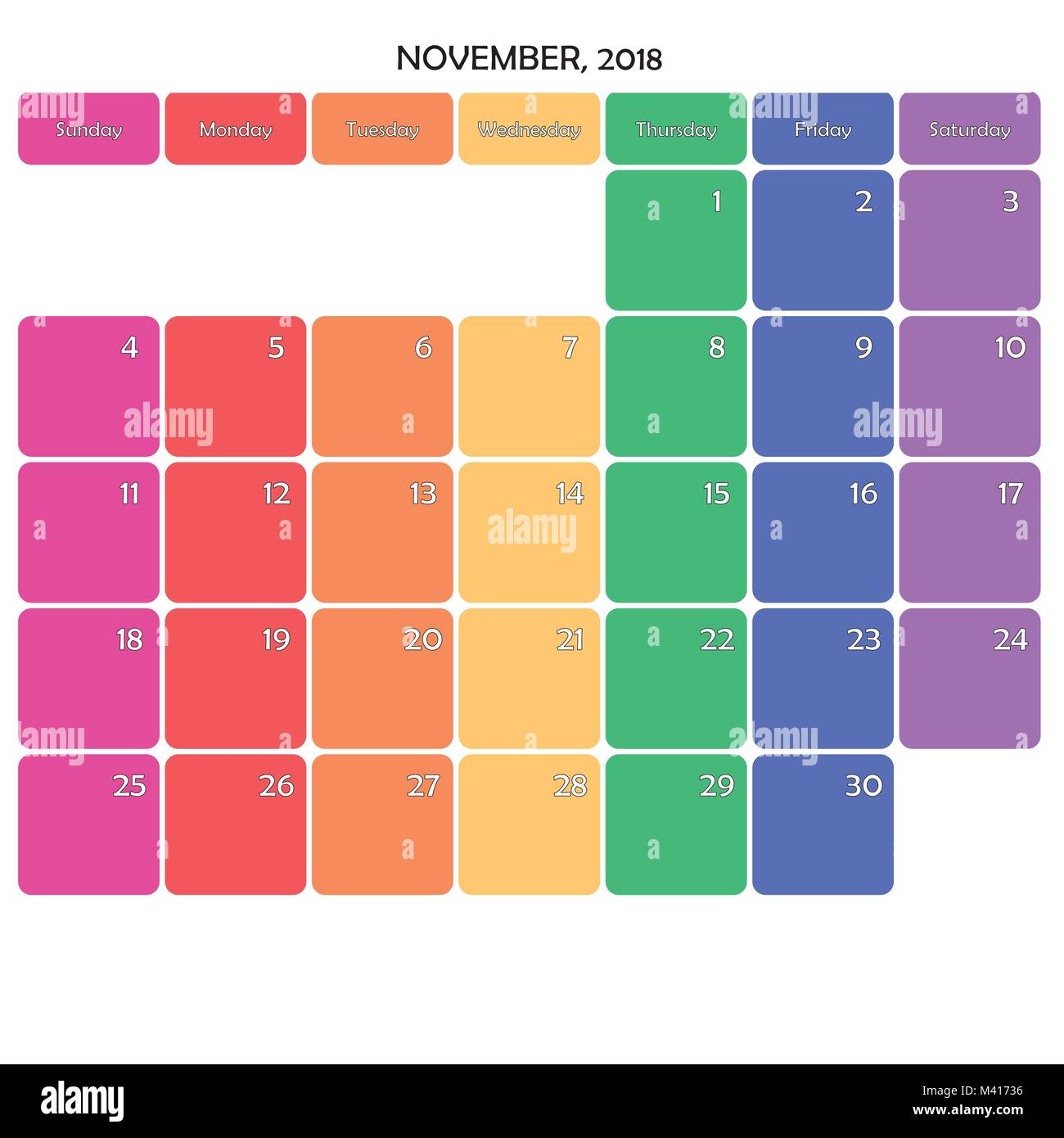 November 2018 Planner Calendar big editable note space specific color ...