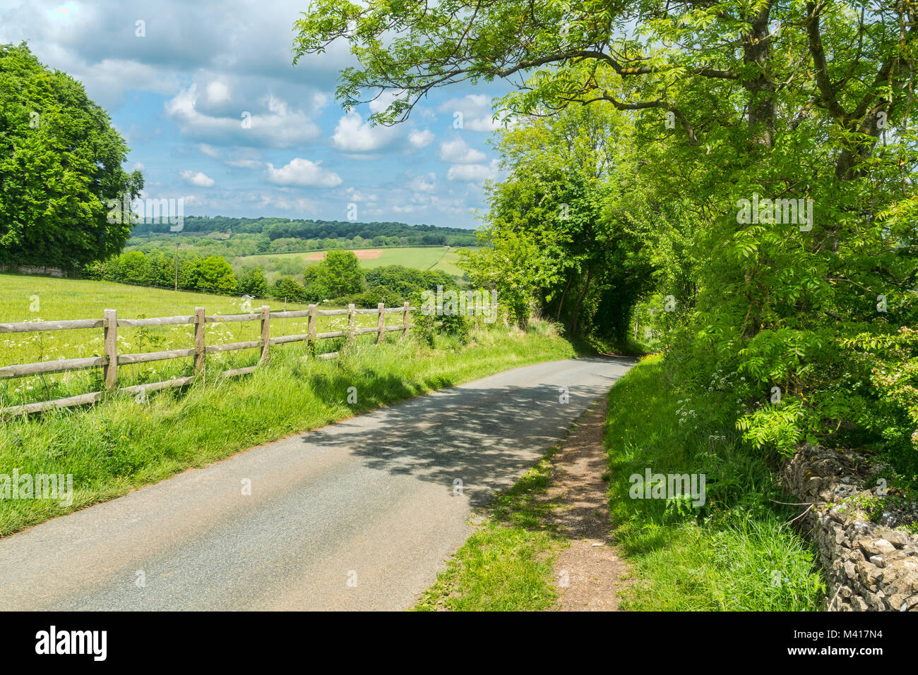 Cotswold countryside views, fields, landscape, near Lower, Slaughter ...
