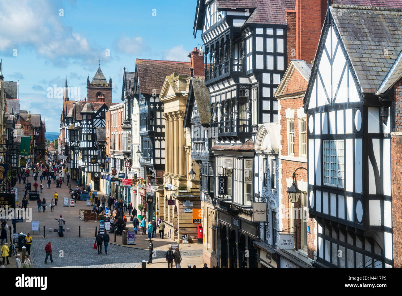 Chester city centre from walls, rows arcade, England, UK Stock Photo ...