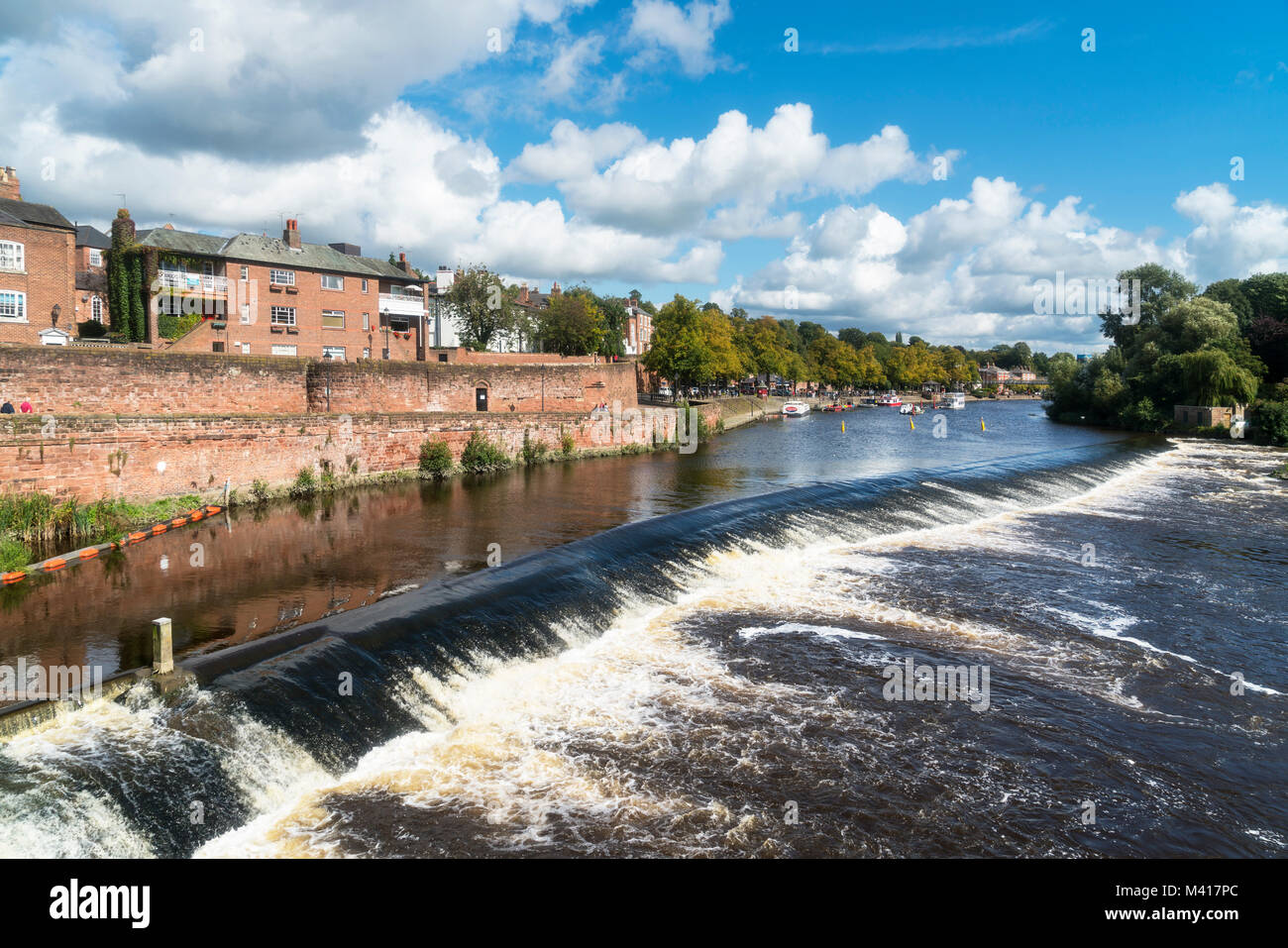 Chester city, River Dee, weir, sunny, England, UK Stock Photo - Alamy