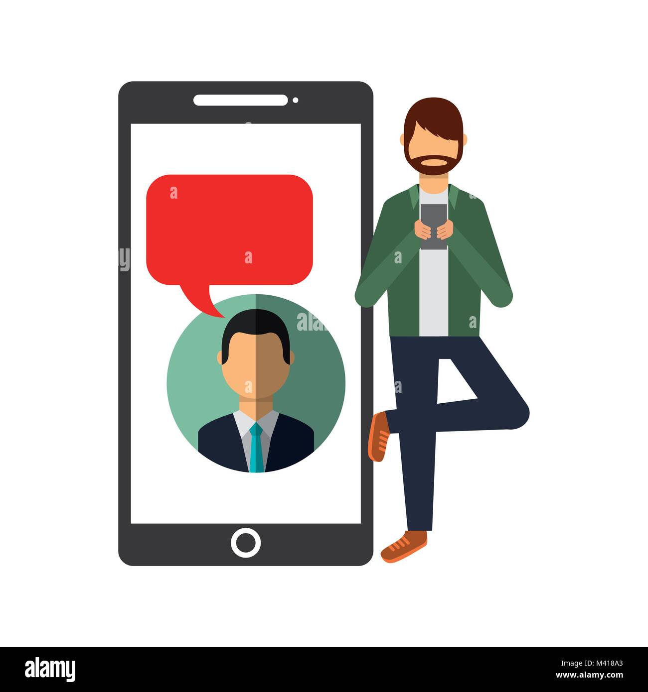 man standing big mobile chatting bubble Stock Vector Image & Art - Alamy
