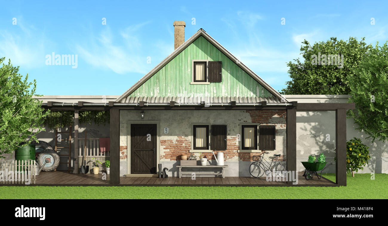 Old country house with garden - 3d rendering Stock Photo - Alamy
