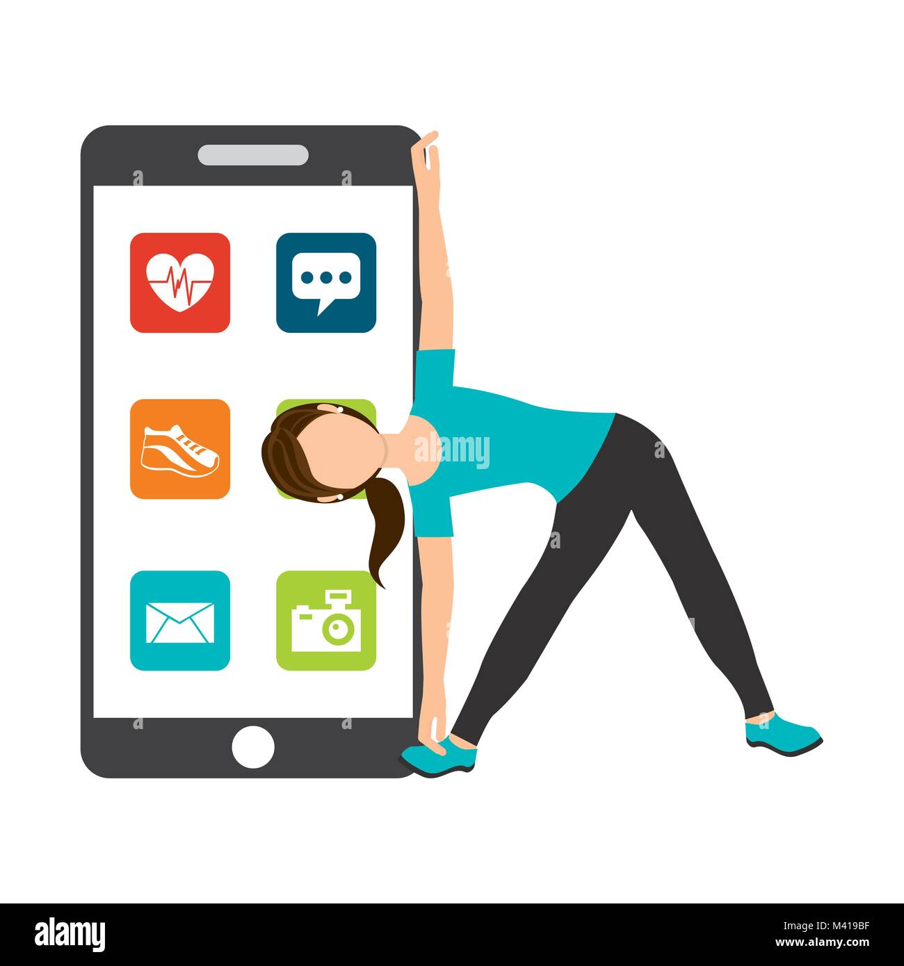 woman athlectic physical healthy life smartphone applications web Stock ...