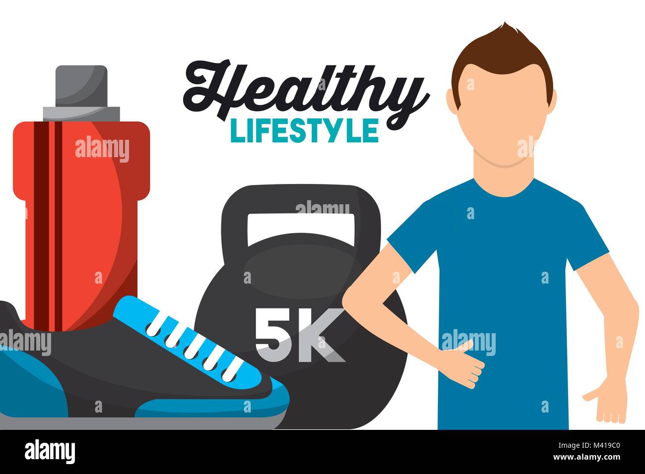 athletic man weight water and sneaker healthy lifestyle Stock Vector ...