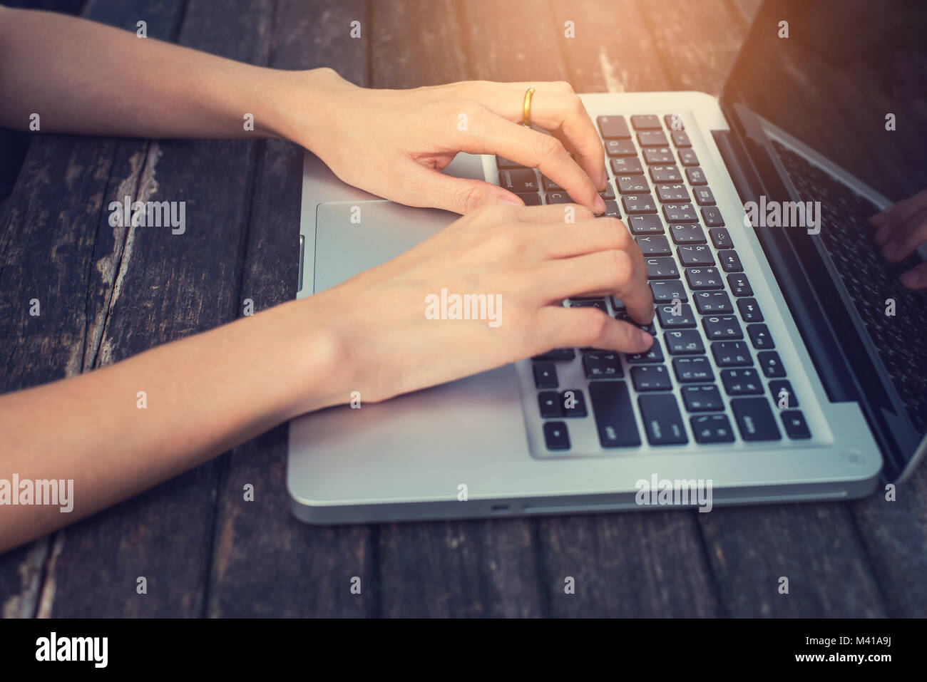 Hands are touching the computer keyboard Stock Photo - Alamy