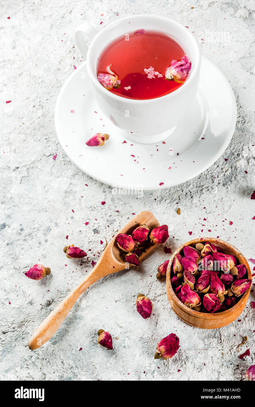 Arab, middle eastern food. Herbal tea with rose buds, copy space Stock ...