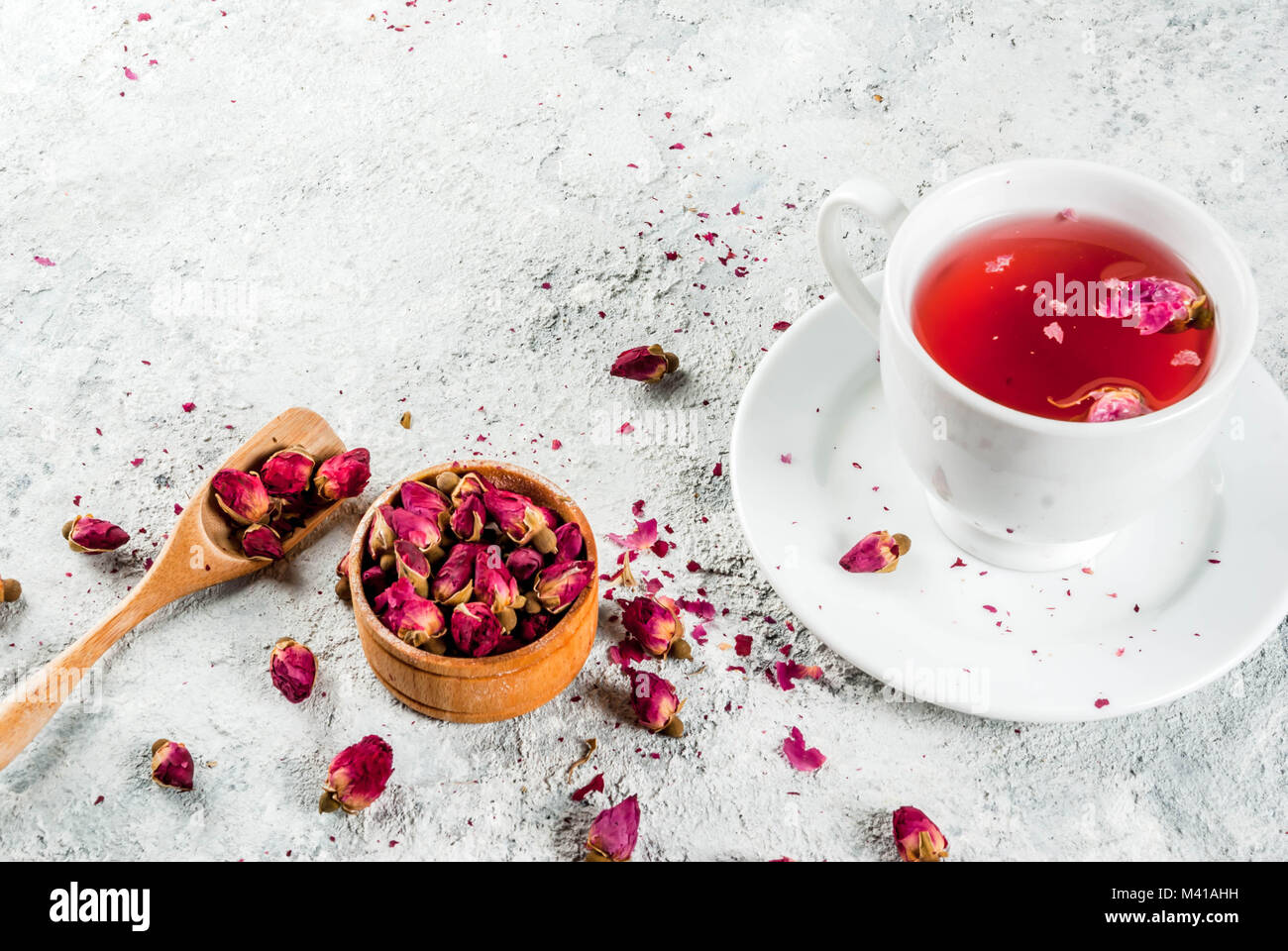 Arab, middle eastern food. Herbal tea with rose buds, copy space Stock ...