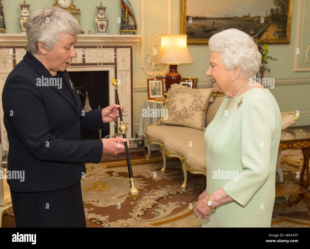 Queen Elizabeth II receives Sarah Clarke, who has been appointed the ...