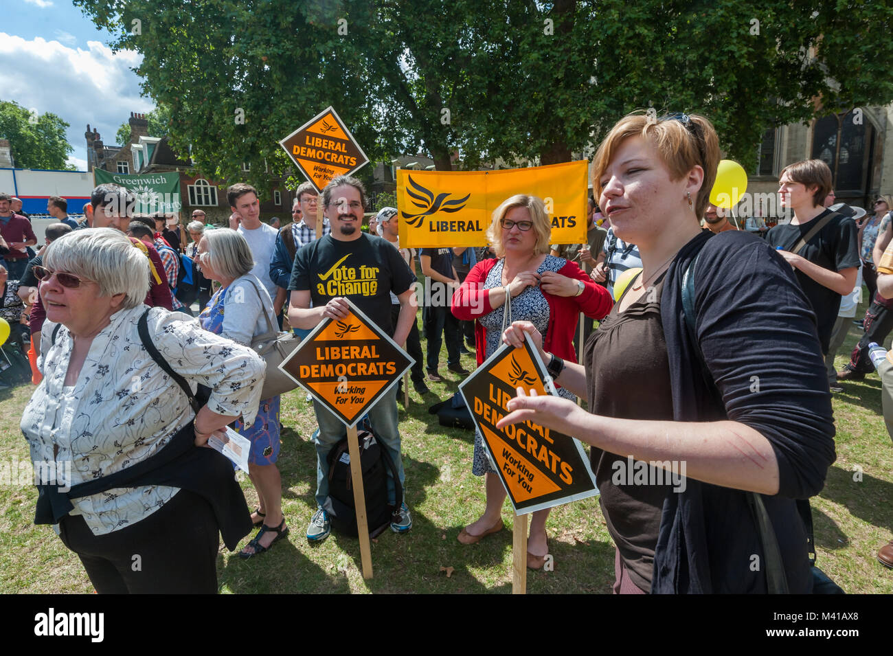 Liberal Democrats with placards at the Great Gathering for Voting ...