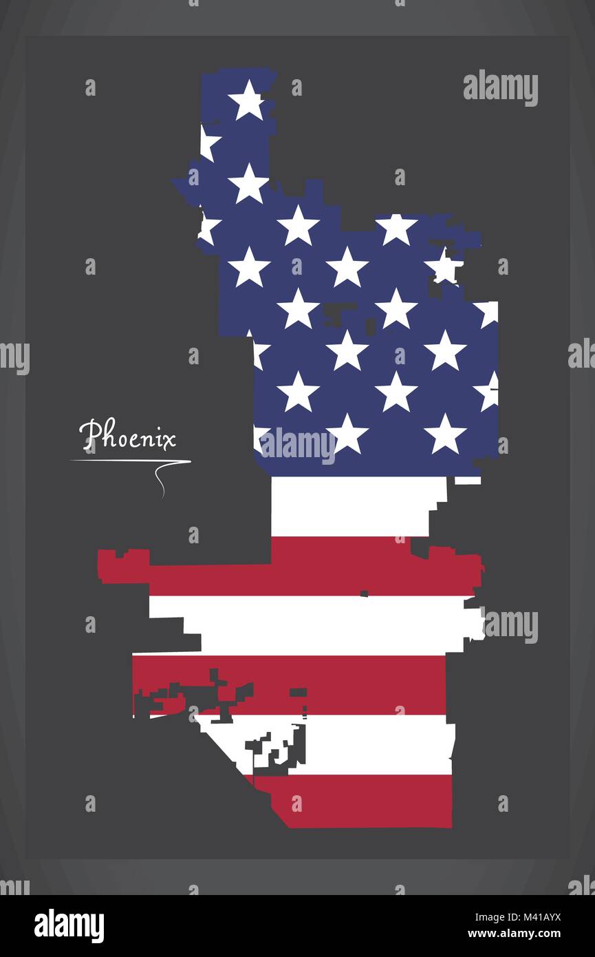 Phoenix map with American national flag illustration Stock Vector Image ...