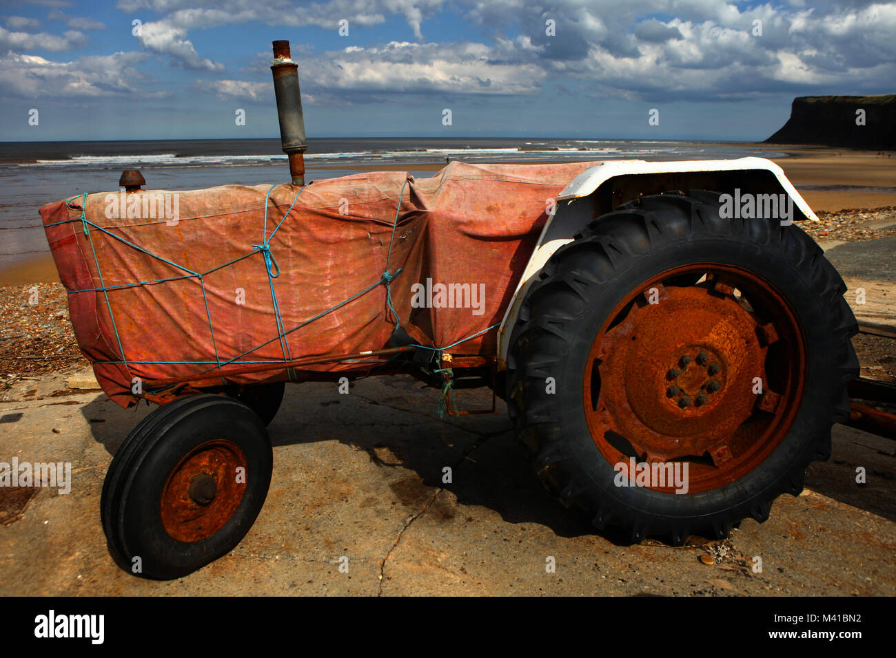 Sea-going tractors wrapped up against the elements in Saltburn-by-the ...