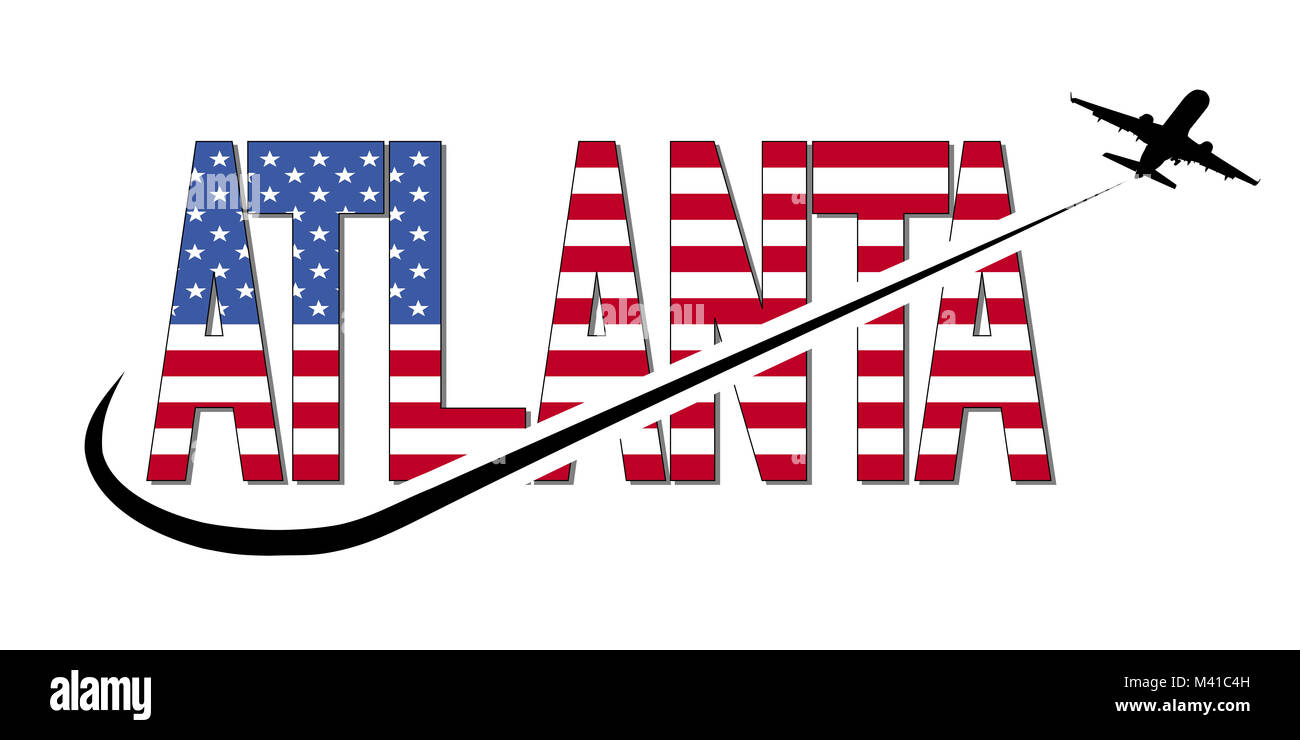Atlanta flag text with plane silhouette and swoosh illustration Stock ...