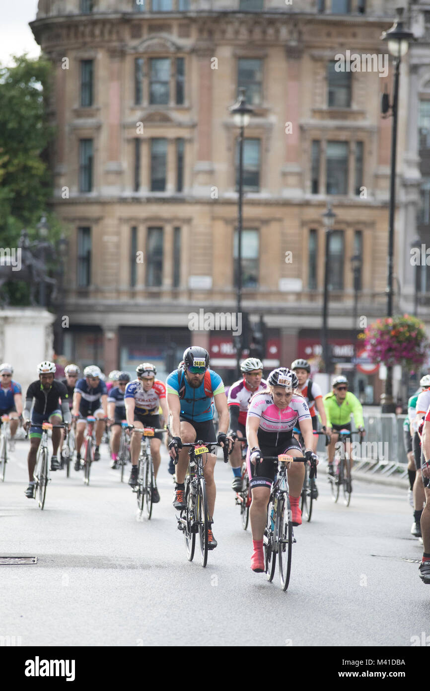 Ride London bike race - riders pass through central London towards the ...