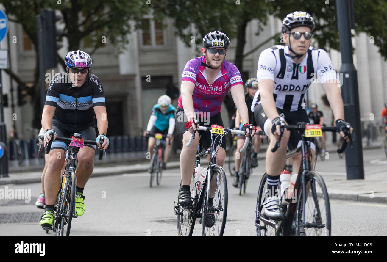 Ride London bike race - riders pass through central London towards the ...