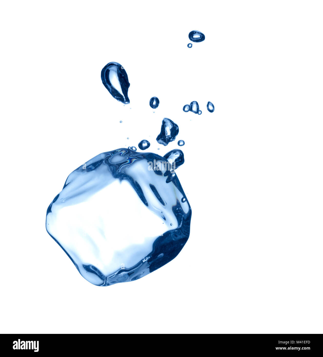 close up of ice cube splash in water on white background Stock Photo ...