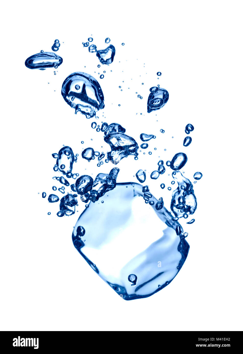 close up of ice cube splash in water on white background Stock Photo ...