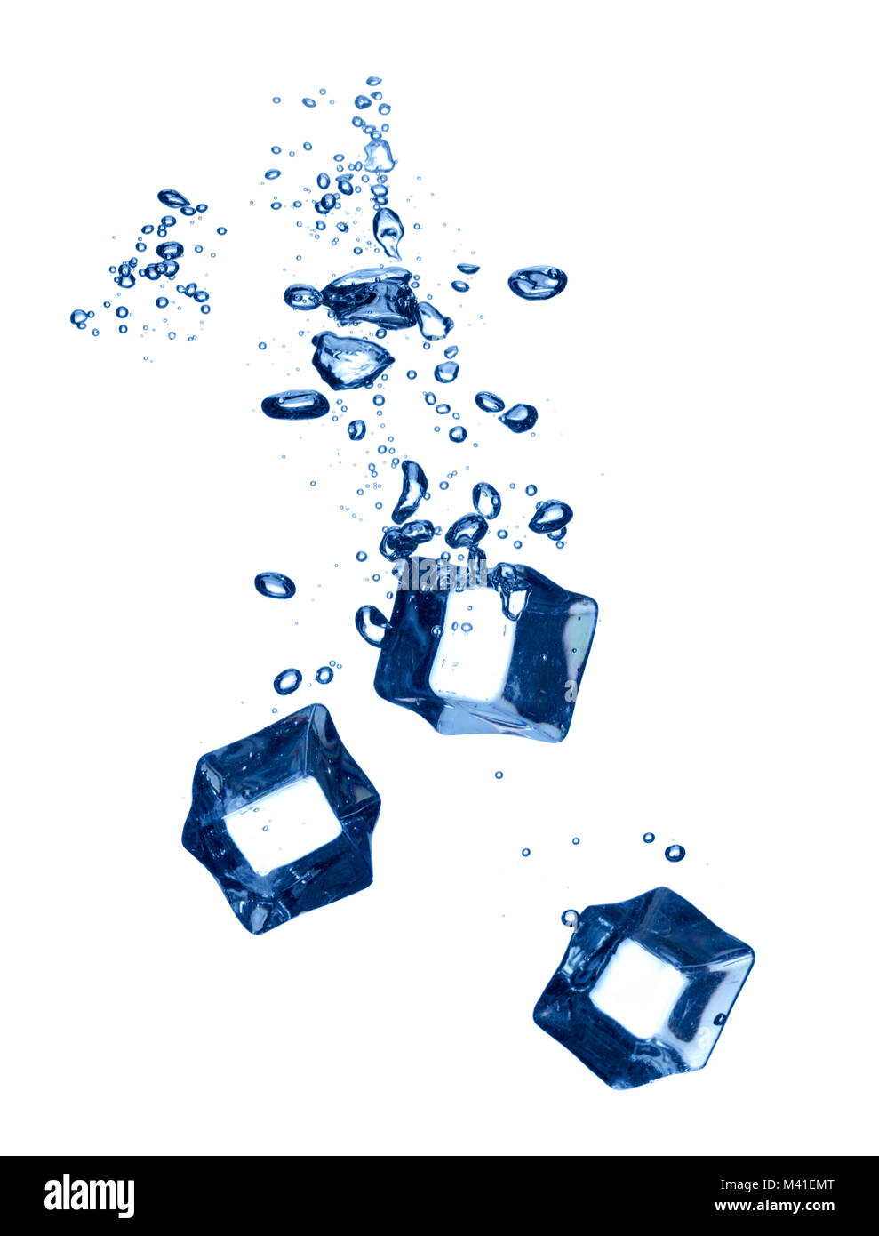 close up of ice cube splash in water on white background Stock Photo ...