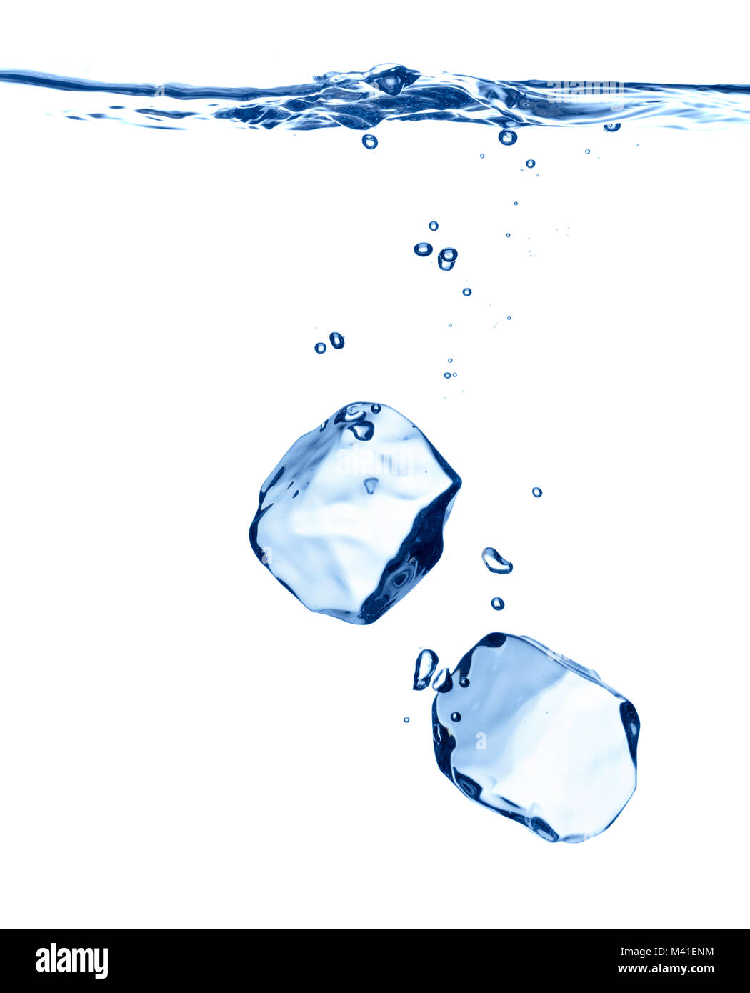 close up of ice cube splash in water on white background Stock Photo ...