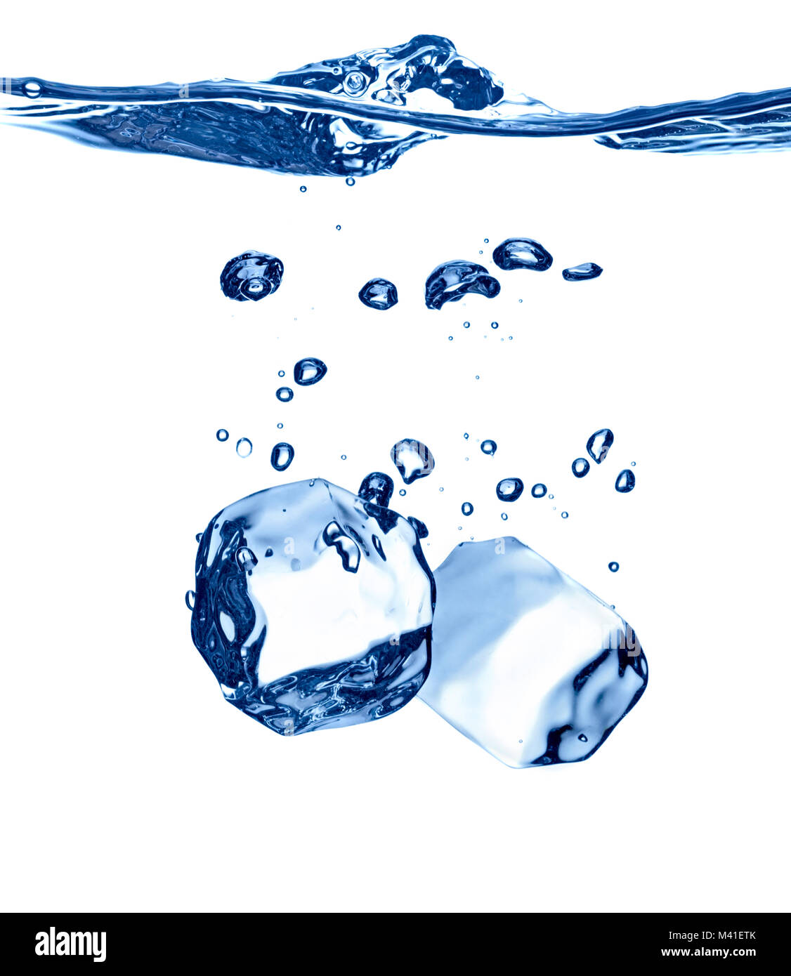 close up of ice cube splash in water on white background Stock Photo ...