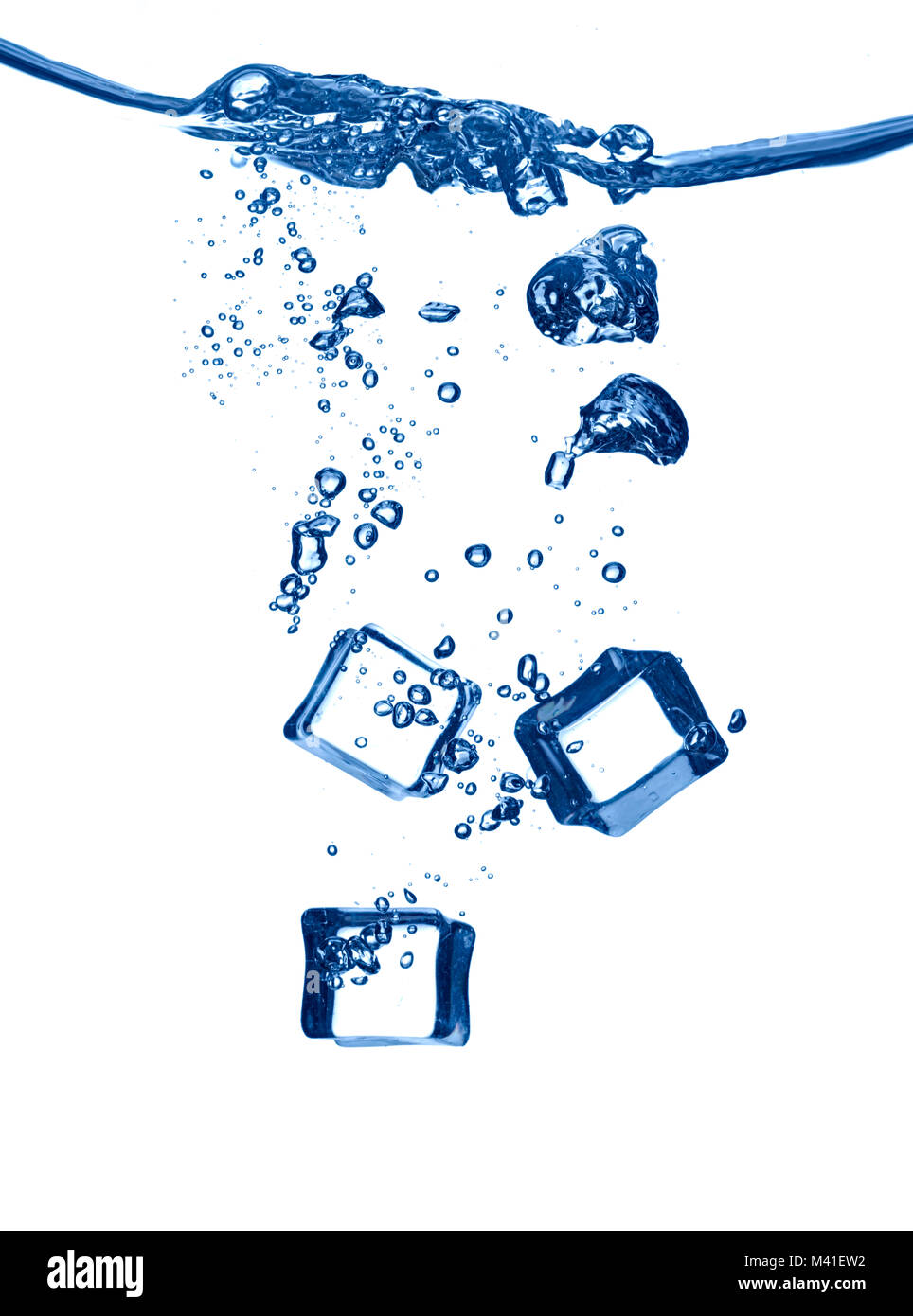 close up of ice cube splash in water on white background Stock Photo ...