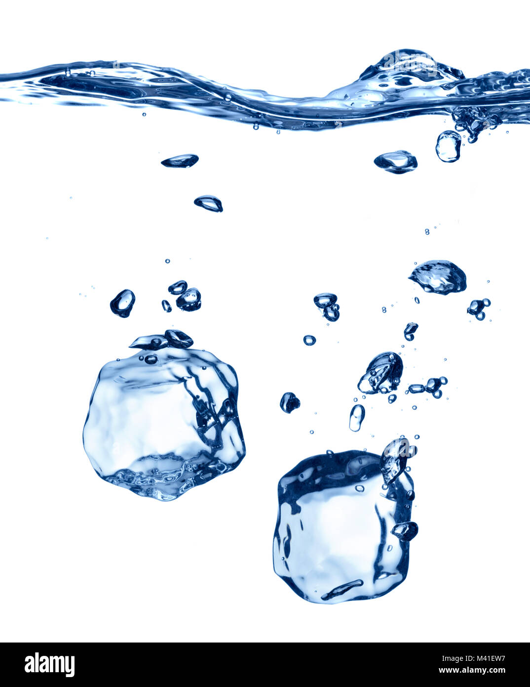 close up of ice cube splash in water on white background Stock Photo ...