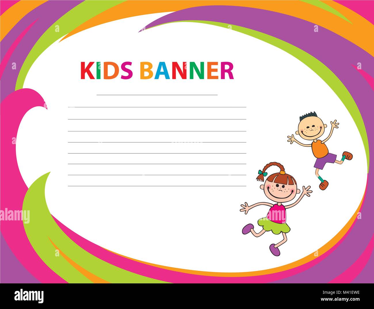 happy children run on the banner vector template colorful backround ...