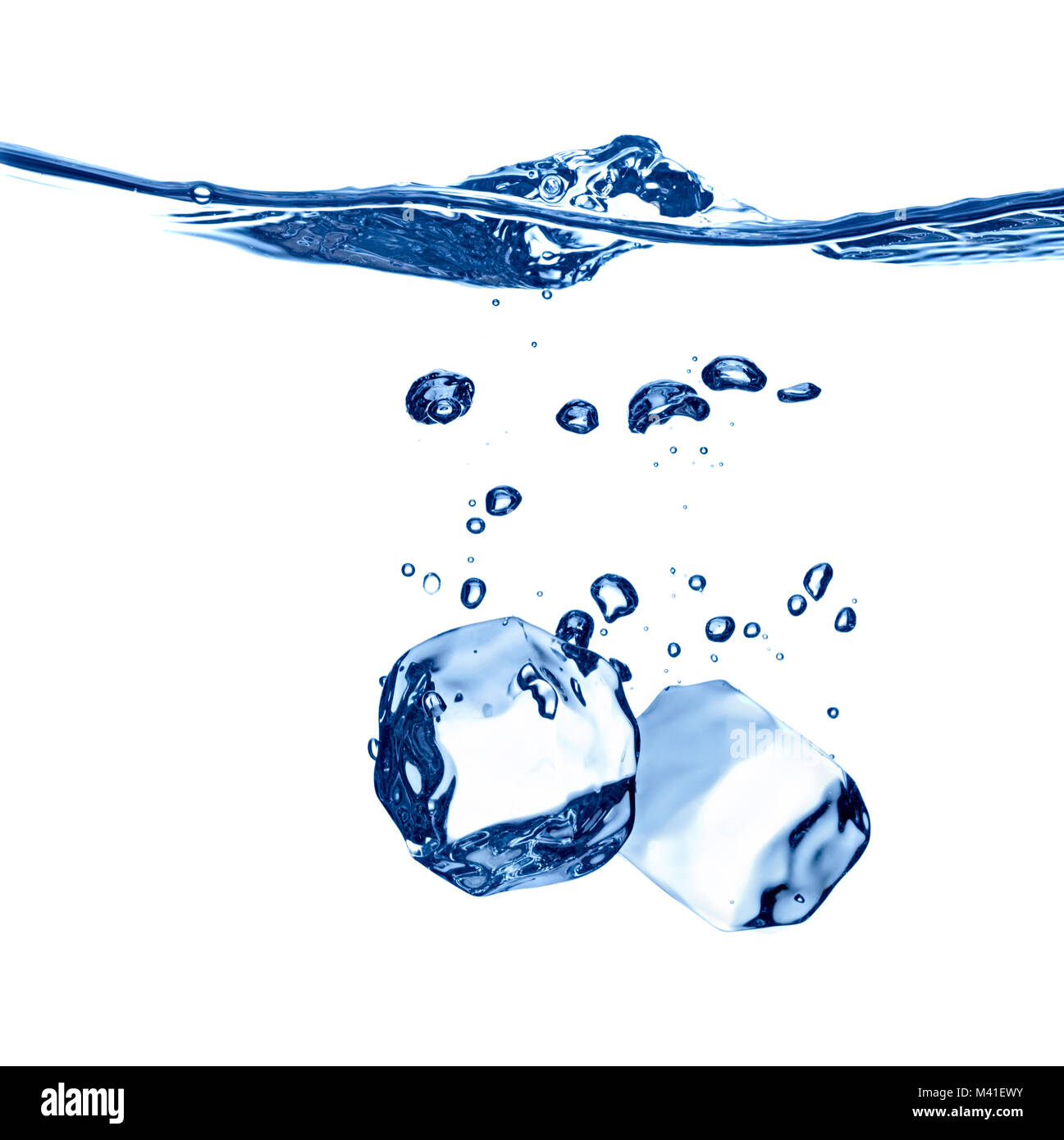 close up of ice cube splash in water on white background Stock Photo ...