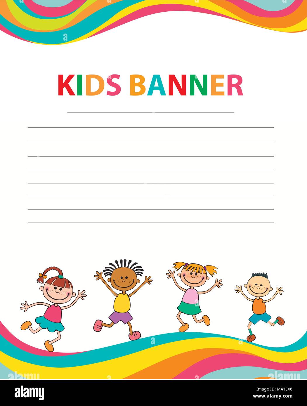happy children run on the banner vector template colorful backround ...