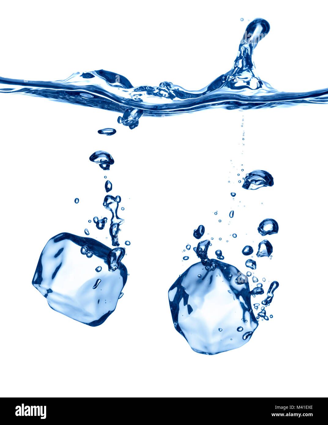 close up of ice cube splash in water on white background Stock Photo - Alamy