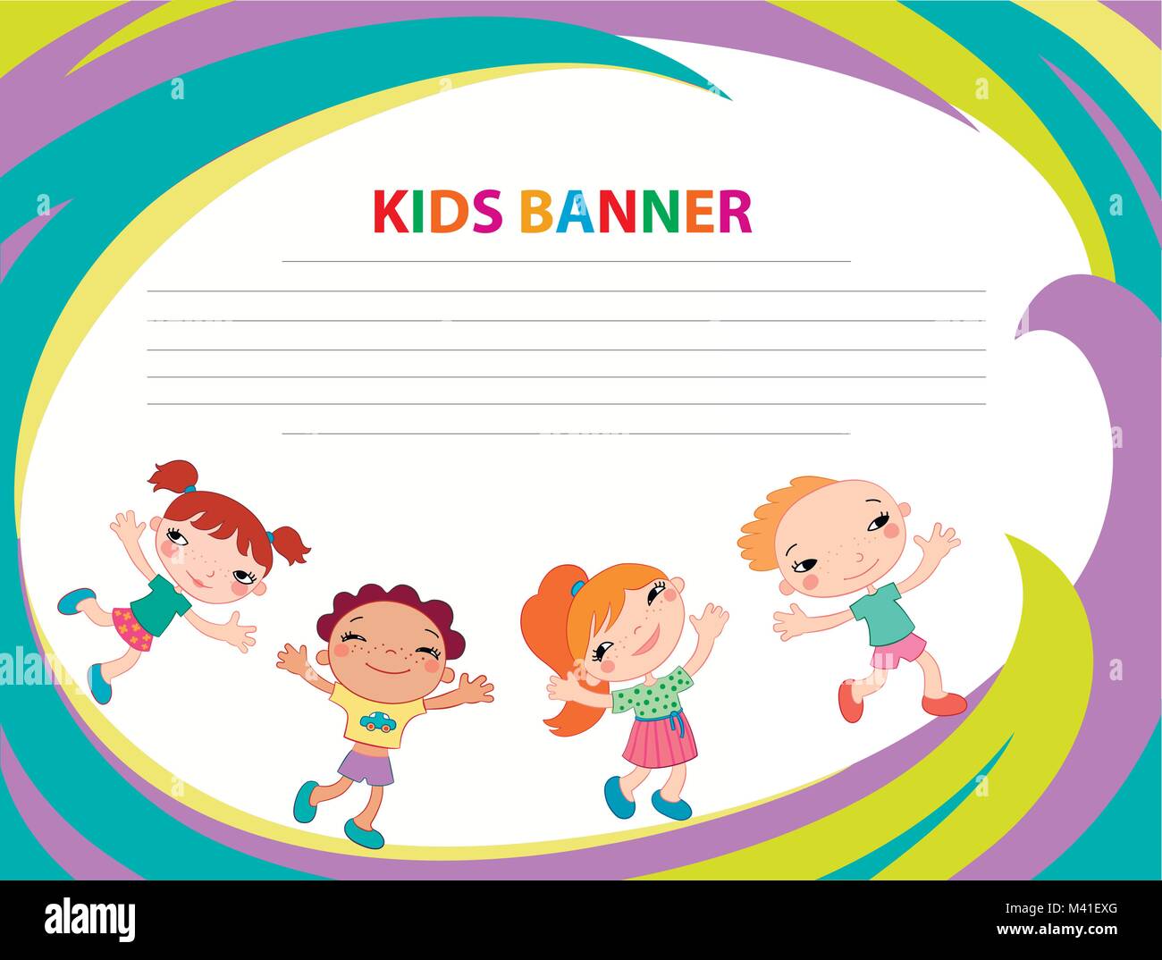 happy children run on the banner vector template colorful backround ...