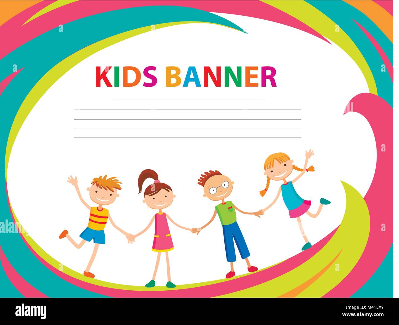 happy children run on the banner vector template colorful backround ...