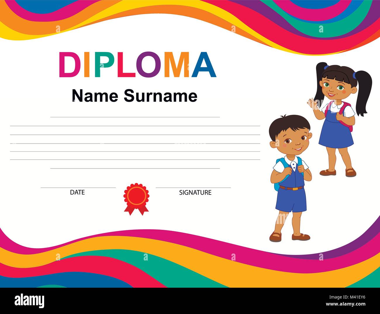 Kids Diploma certificate background design template Stock Vector Image ...