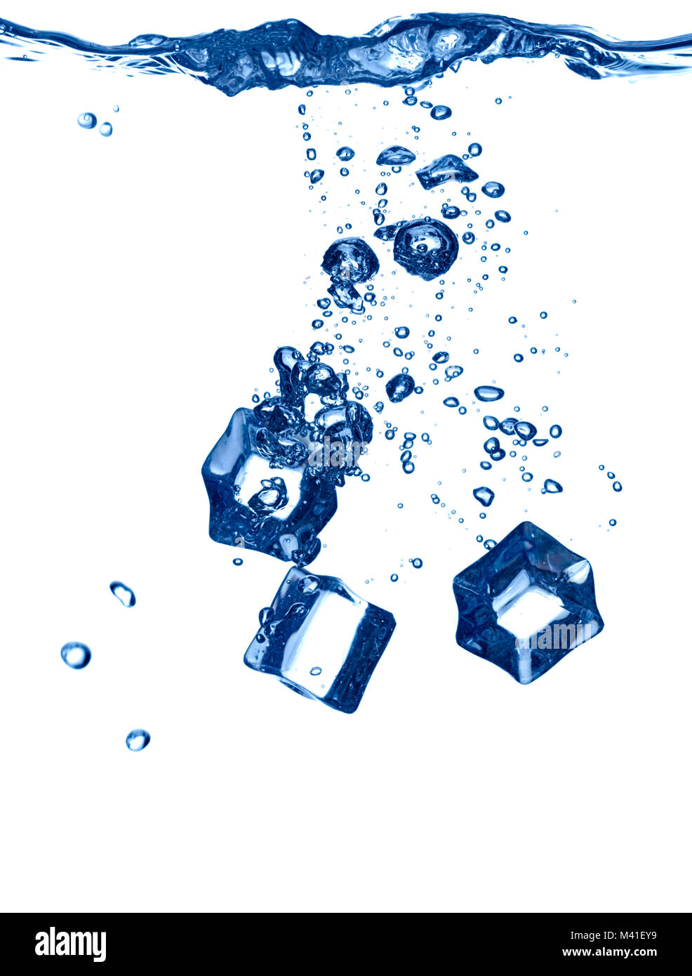 close up of ice cube splash in water on white background Stock Photo - Alamy
