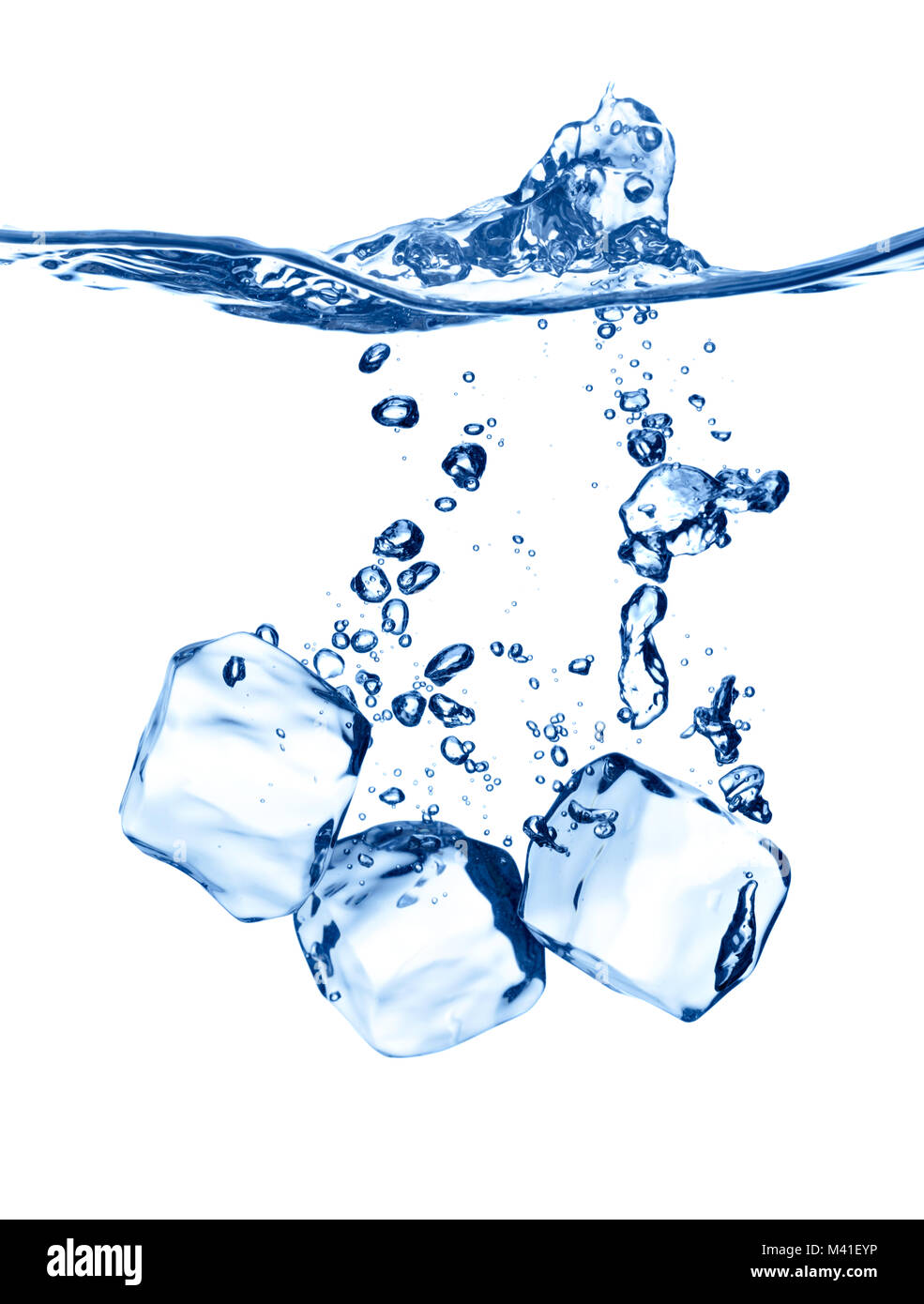 close up of ice cube splash in water on white background Stock Photo ...