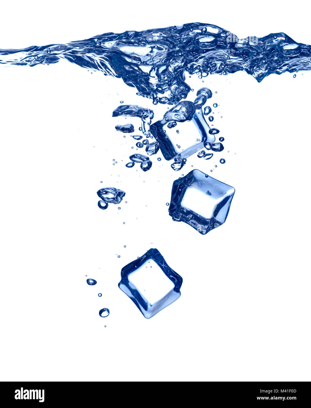 close up of ice cube splash in water on white background Stock Photo - Alamy