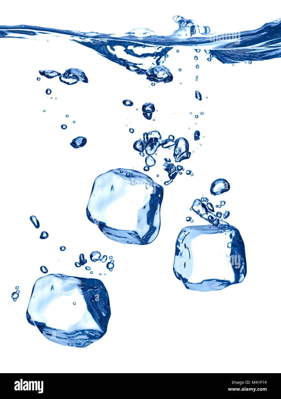 close up of ice cube splash in water on white background Stock Photo ...