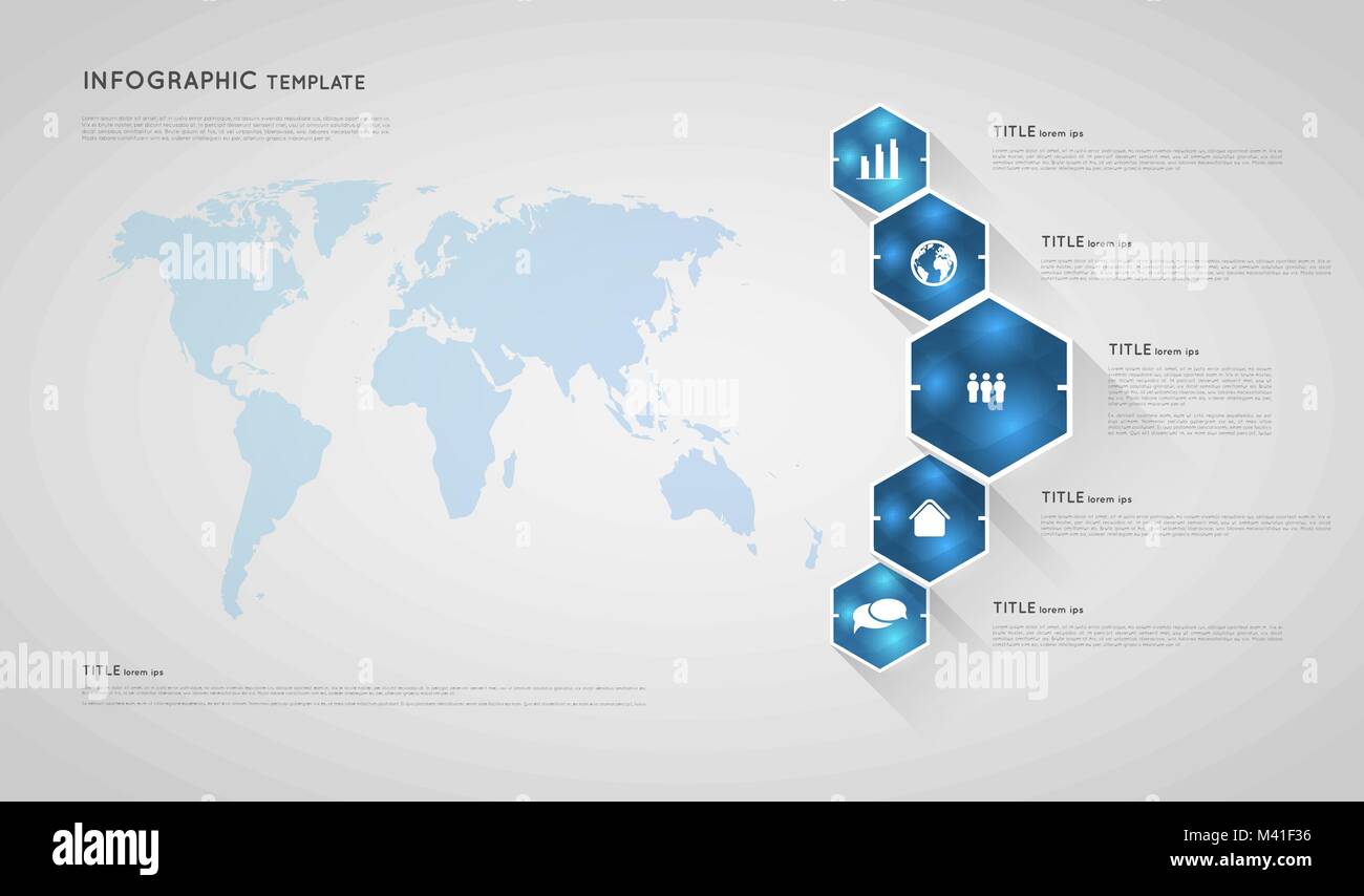 infographic map template with hexagon polygon crystals Stock Vector ...