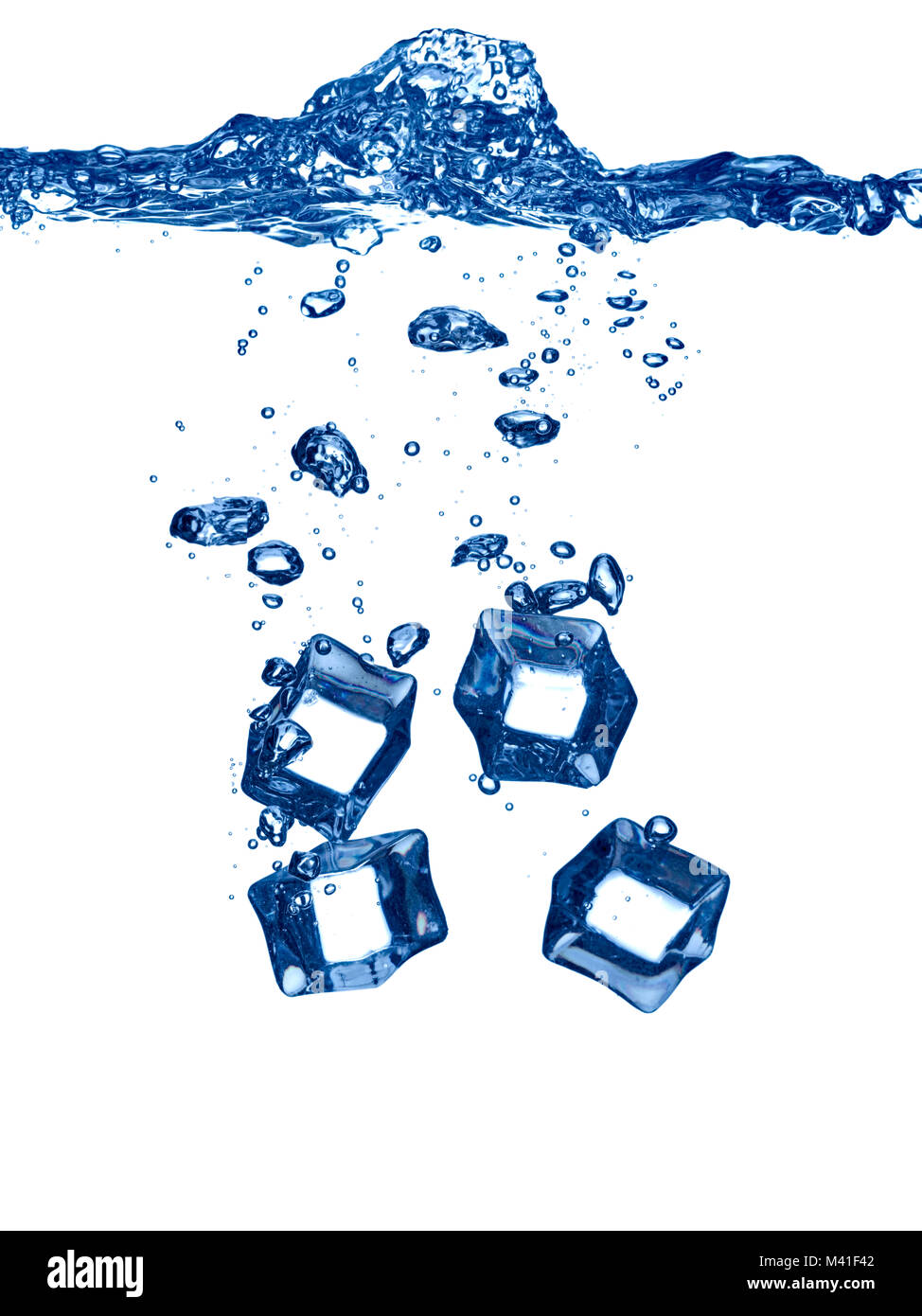 close up of ice cube splash in water on white background Stock Photo ...