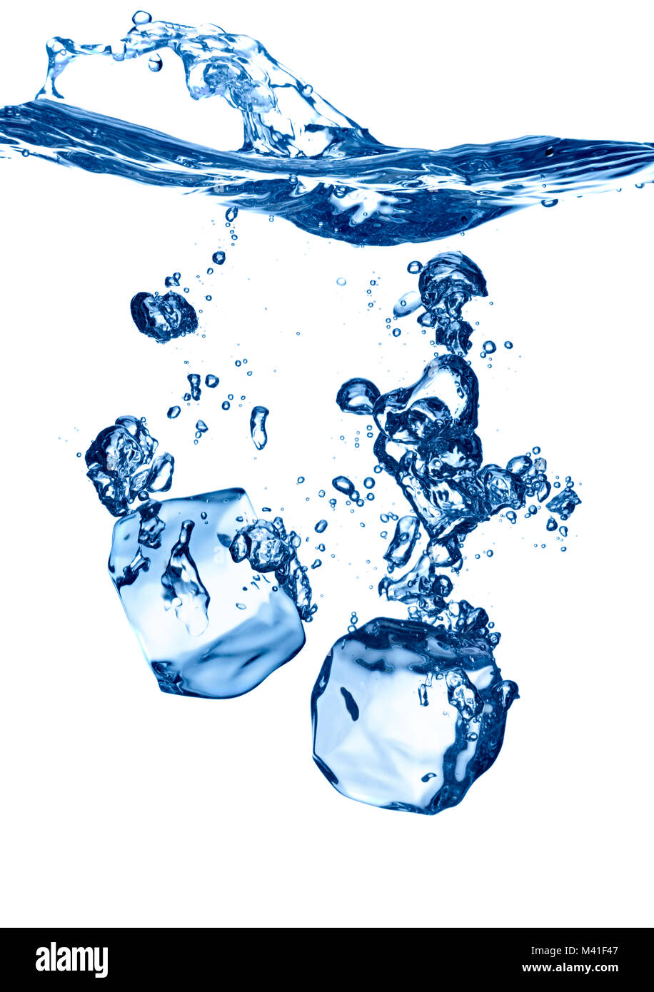 close up of ice cube splash in water on white background Stock Photo - Alamy