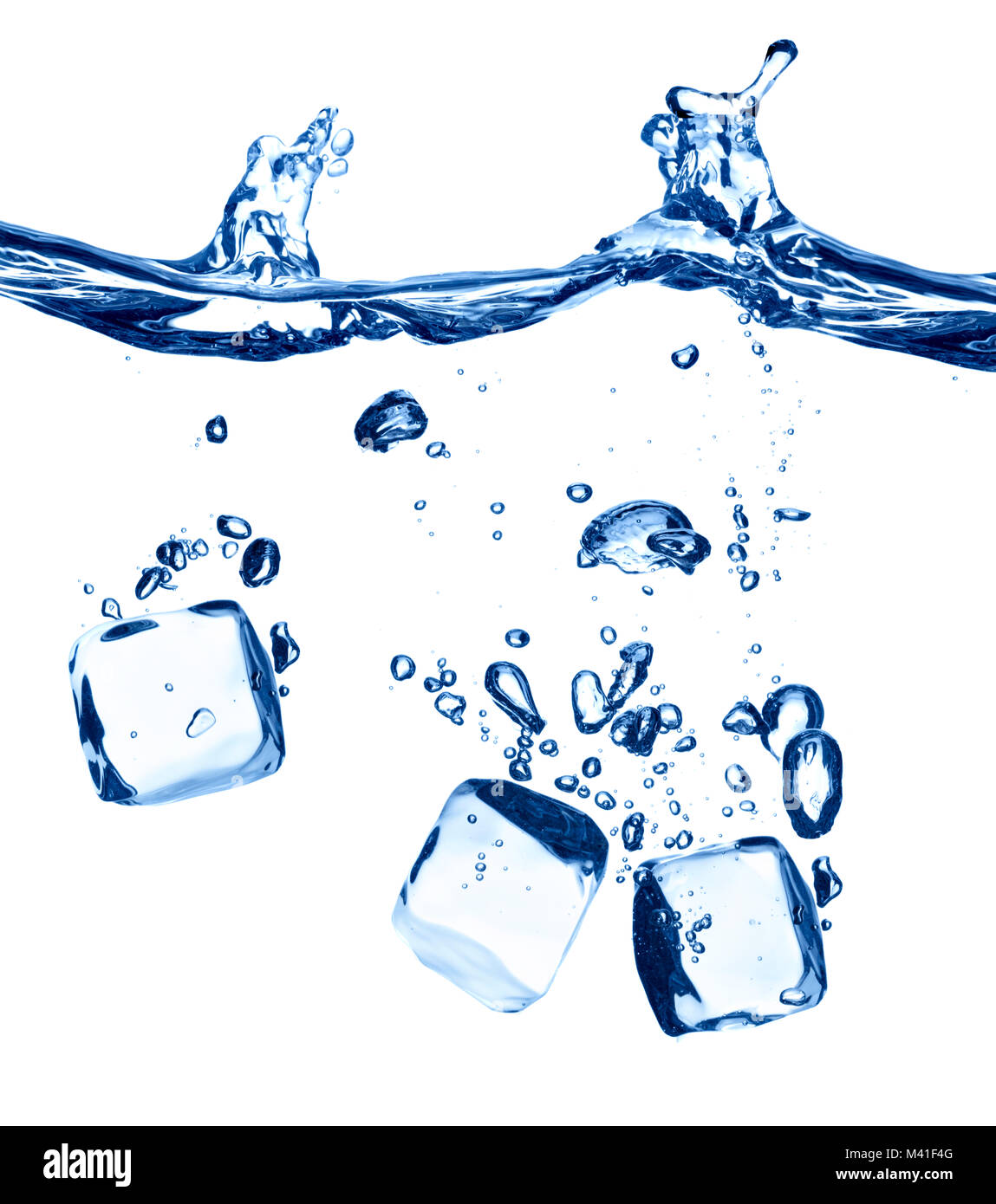 close up of ice cube splash in water on white background Stock Photo ...