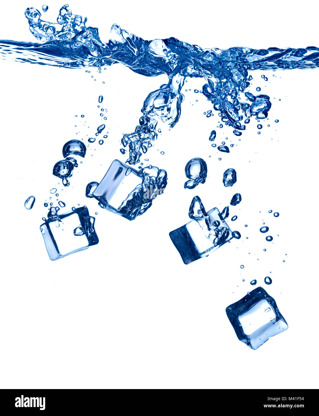 close up of ice cube splash in water on white background Stock Photo ...