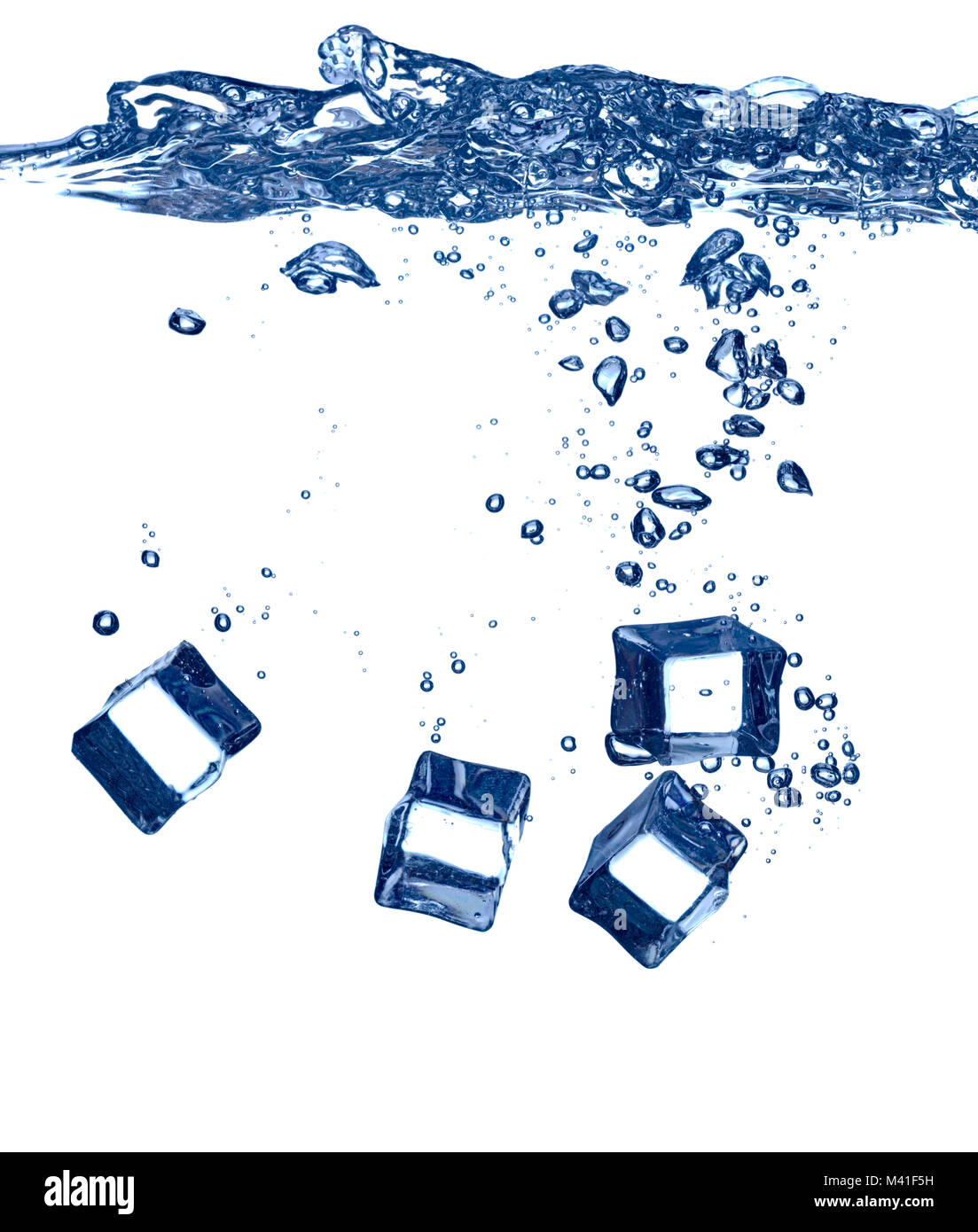 close up of ice cube splash in water on white background Stock Photo - Alamy