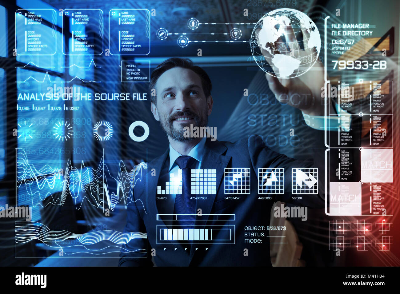 Positive programmer looking at the transparent screen and feeling ...