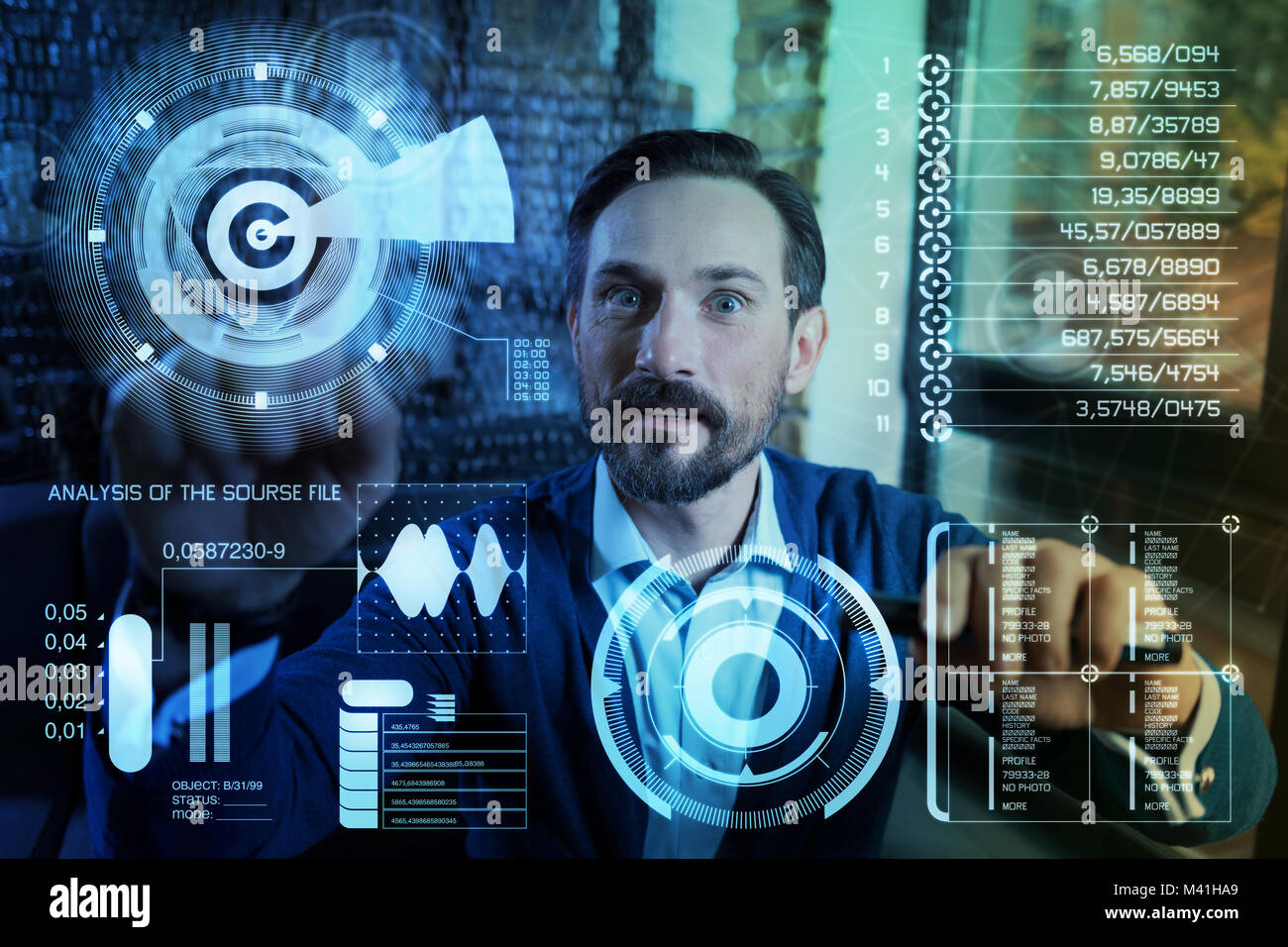 Skilled programmer looking impressed by his own amazing results Stock ...