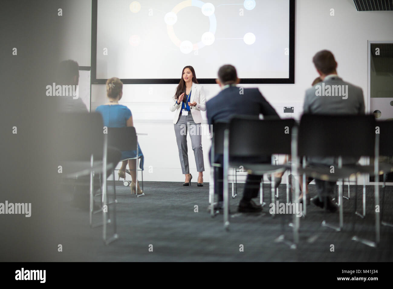 Female executive leading a training conference Stock Photo - Alamy