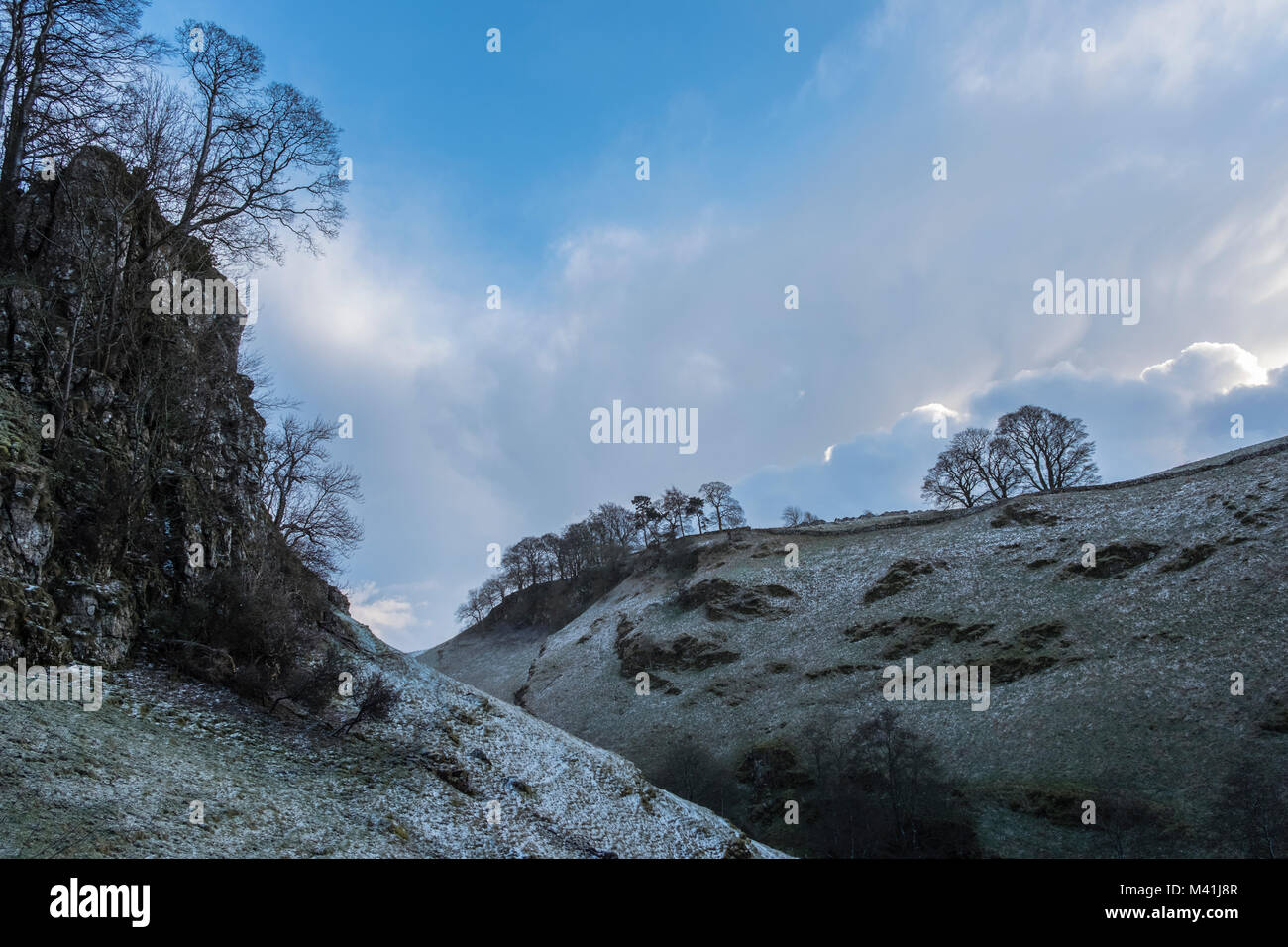 Last light on a winter afternoon, Wolfscote Dale, Peak District ...