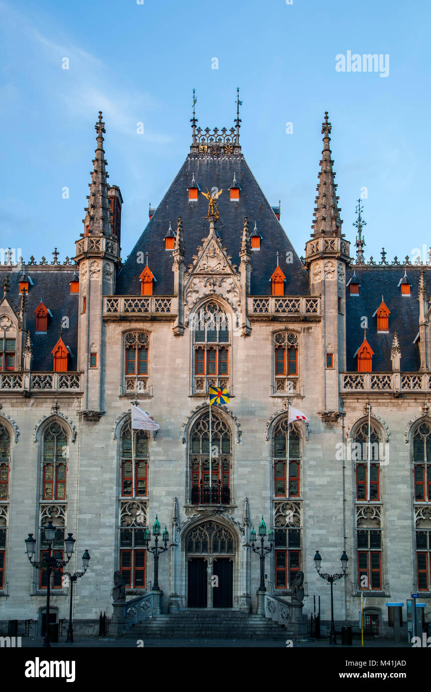 Gothic-style public building, Market Square, Bruges, Belgium Stock ...